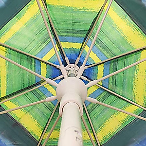 Ogrmar 7FT Beach Umbrella with Sand Anchor & Carry Bag, Portable Outdoor Windproof Sun Umbrella Sun 50+ Protection Umbrella with Push Button Tilt & Air Vent (Green Stripe)