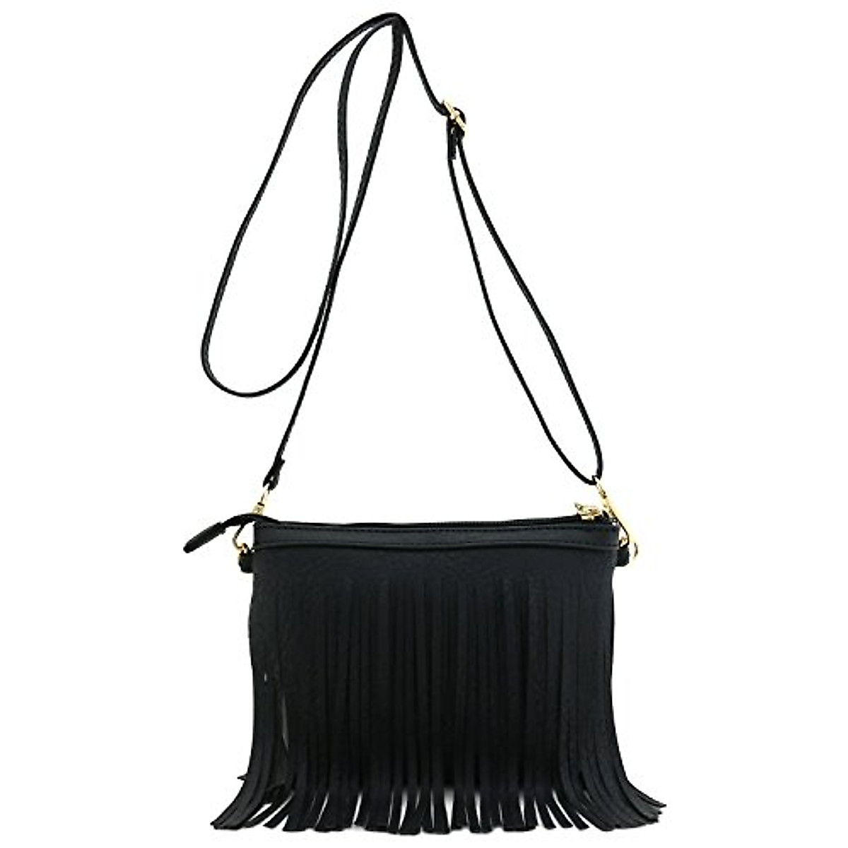 FashionPuzzle Small Fringe Crossbody Bag with Wrist Strap (Black)