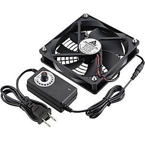 GDSTIME 120mm AC 110V 220V DC 12V Powered Fan with Speed Control, for Receiver Amplifier DVR Playstation Xbox Component Cooling