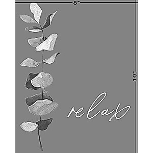 Relax, Breathe, Unwind Bathroom Wall Decor - Set of 3-8"x10" UNFRAMED Prints - Modern, Minimal, Boho, Zen Black And White Art - Bathroom Wall Art (Grey Background)