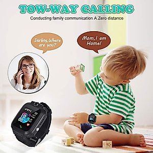 Kids Smart Watch, IP67 Waterproof LBS Positioning Watch HD Touch Screen, with SOS Two-Way Call Clock Camera SIM Card Slot Compatible with iOS and Android（Black）