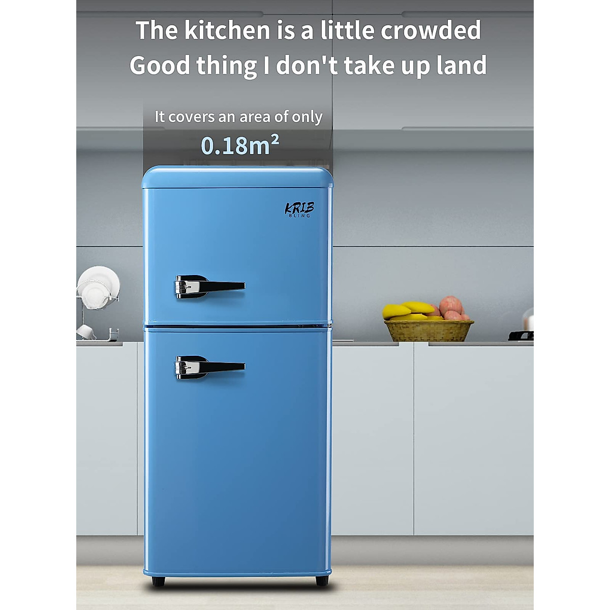 KRIB BLING Mini Fridge With Freezer,3.5 Cu. Ft Compact Refrigerator With 2 Doors,7- Level Adjustable Thermostat, Removable Glass Shelves For Bedroom, Office, Kitchen, Apartment, Dorm, Blue