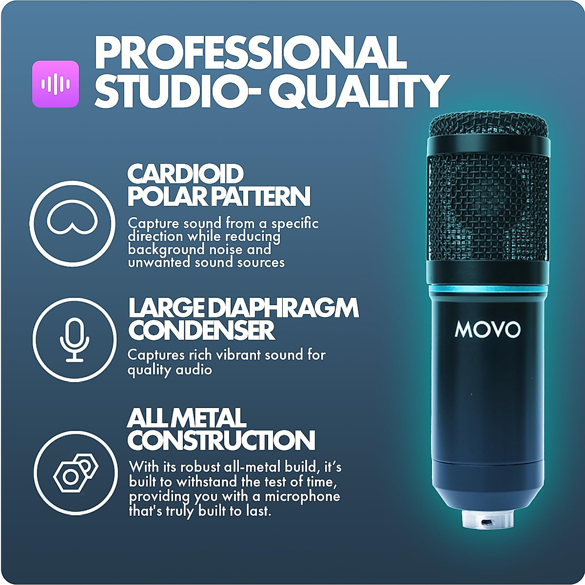 Movo PodPak4T 4-Pack Universal XLR Podcast Microphone Bundle- Includes 4 Cardioid Condenser Mics, Desktop Mic Stands, Pop Filters, Shock Mounts, and Cables for Podcast Equipment