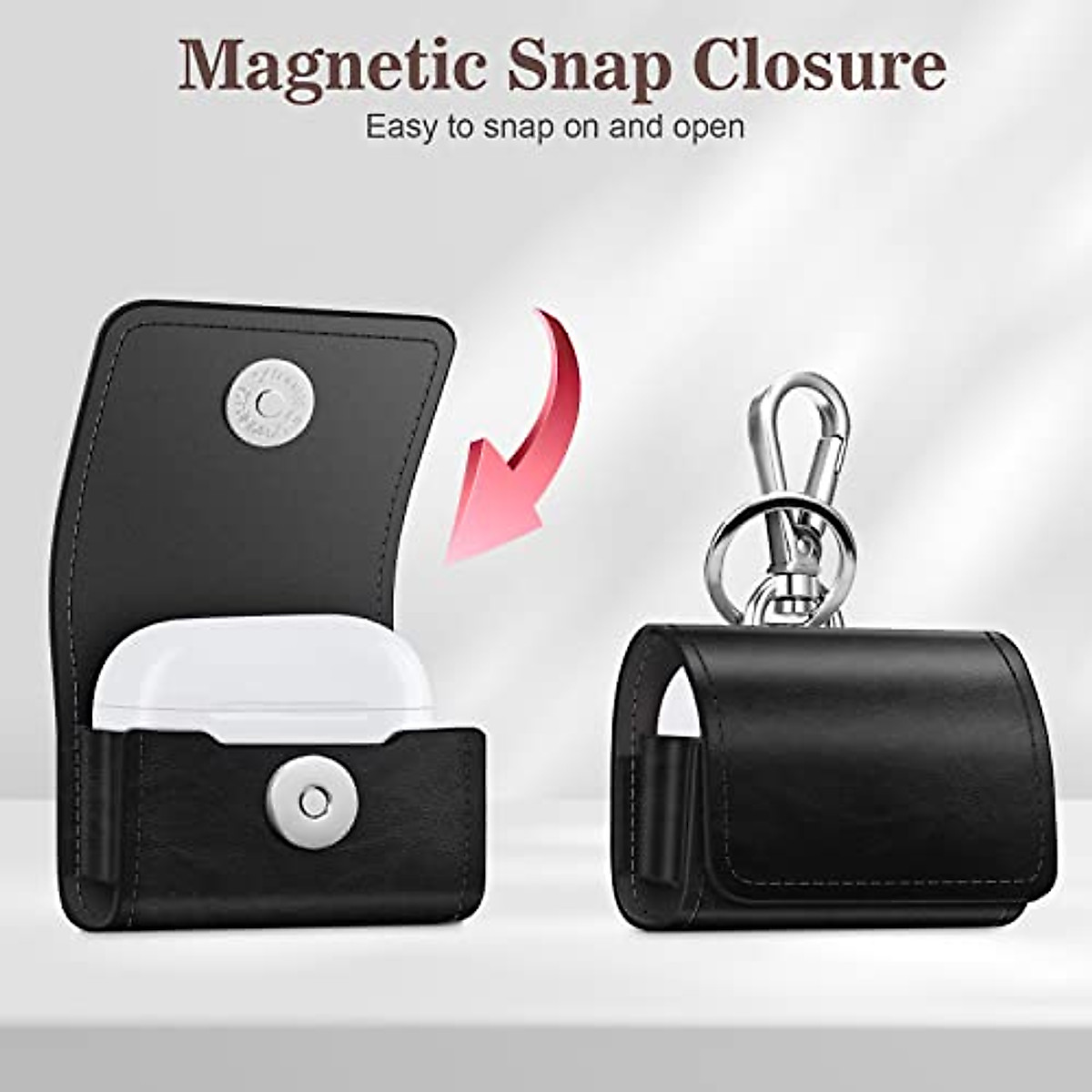 Fintie Case for AirPods Pro 2nd Generation (2022) / AirPods Pro (2019), Premium PU Leather Magnet Closure Protective Portable Cover with Metal Clasp and Keychain, Black