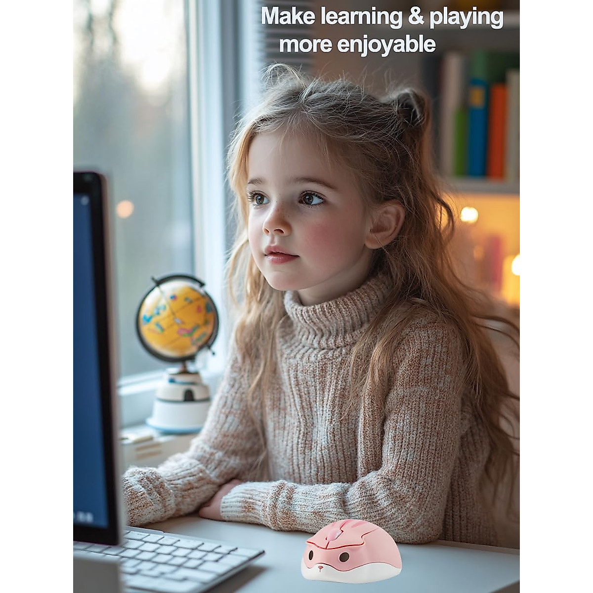 Wireless Mouse Pink Bluetooth Cute Hamster Shape Kawaii Portable Silent Lightweight Quiet Cordless Gaming Mice for PC Laptop Computer Mac iPad Pro MacBook Pro/Air Kids Women Men Gift(No Receiver)