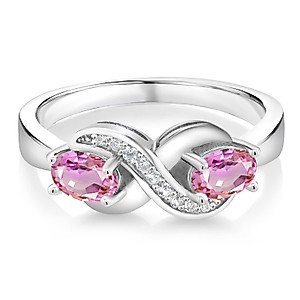 Gem Stone King 925 Sterling Silver 2-Stone Gemstone Birthstone and White Created Sapphire Infinity Promise Forever Love Knot Ring For Women | Oval 6X4MM | Available In Size 5, 6, 7, 8, 9
