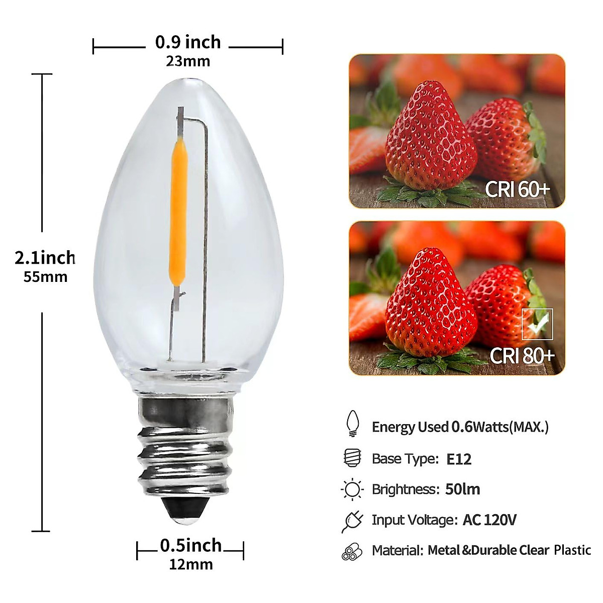 LiEiDi 25Pack C7 LED Replacement Light Bulbs, Shatterproof LED Bulbs for Window Candles & Chandeliers, E12 Screw Base, 0.6 Watt Equvalent to 5 6 7 Watt Incandescent Bulbs, Warm White 2200K