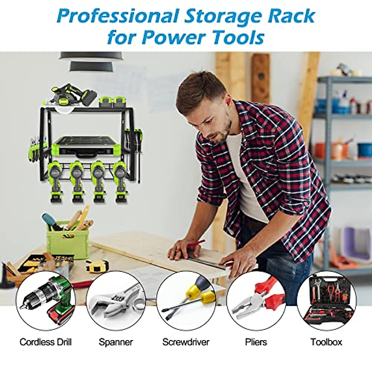 Eweenetu Power Tool Organizer, Heavy Duty Metal Floating Tool Shelf, Cordless Drill Holder Wall Mount, Garage Organization Utility Storage Rack, Perfect for Father's Day, USA Made