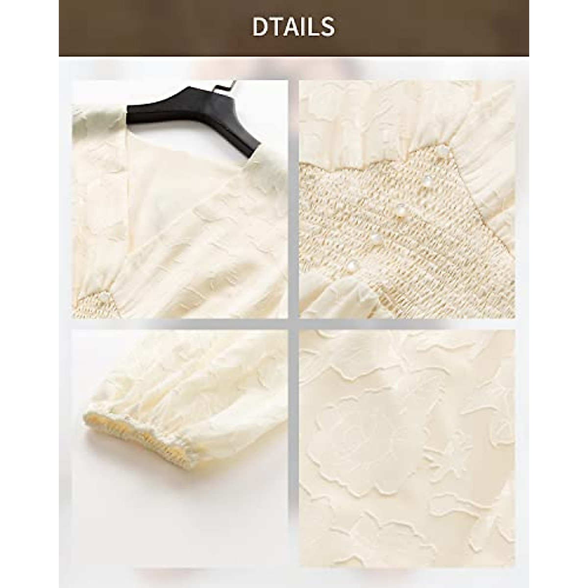 BebreezChic Women Dresses Cocktail with Lining Knee Length Long Sleeve Ladies Elegant Lace Smocked Short Dress 2023 Spring Summer Dresses, Beige XL