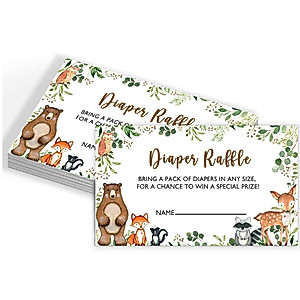 Yuzioey Woodland Greeting Card - Diaper Raffle Tickets and Sign, Woodland Forest Baby Shower Game, Gender Neutral