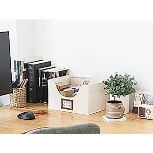 StorageWorks Storage Bins, Foldable Storage Basket for Shelves, Fabric Organizing Bins with Cutout Window and 2 Handles, Beige, 2-Pack