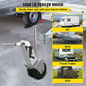 VEVOR Manual Trailer Dolly, 5000lb Load Capacity Trailer Mover Valet w/ 6.3" Hitch Plate & 10.63" Wheels, 10.64" Adjustable Height, Heavy-Duty Trailer Jack Tug for Car, RV, Boat, and Travel Trailers