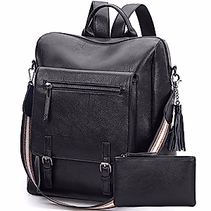 Caitina Backpack Purse for Women Leather Backpack Purse Travel Backpack Fashion Designer Ladies Shoulder Bags With Wristlets(Black)