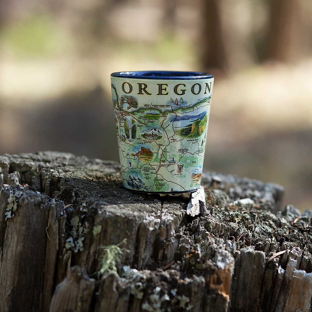 Xplorer Maps Oregon State Map Ceramic Shot Glass, BPA-Free - For Office, Home, Gift, Party - Durable and holds 1.5 oz Liquid