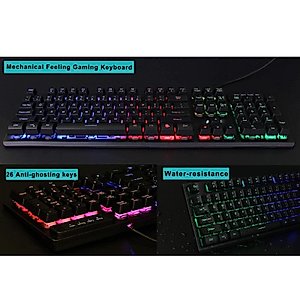 XYLXJ Computer Keyboard and Mouse Combos, Wired Gaming Keyboard Mechanical Feeling Backlit Keyboards USB Keyboard Waterproof Computer Game Keyboards