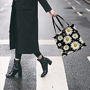 Leather Tote Shoulder Bags for Womens Flower Floral Daisy Handbags Large Capacity with Zipper for Work Travel School Dating Lightweight Water Resistant Hobo Bag