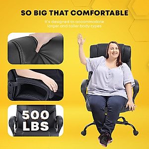 Big and Tall Office Chair 400lbs Wide Seat Ergonomic Office Chair with Lumbar Support Arms High Back PU Leather Executive Task Computer Chair,Black