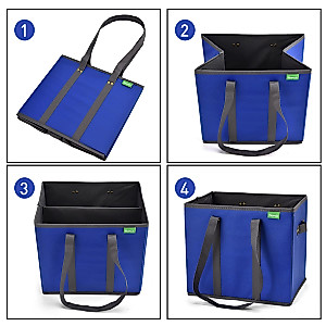 NERUB Reusable Grocery Bags Shopping Bags Grocery Tote Bag with Reinforced Bottom Heavy Duty Handles (Set of 3, Blue/Gray/Wave)