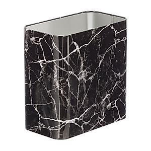 mDesign Small Metal 2.4 Gallon/9 Liter Trash Can Wastebasket Garbage Bin for Bathroom, Slim Rubbish Waste Bin Trashcans for Master/Guest Bath, Mirri Collection, Black Marble