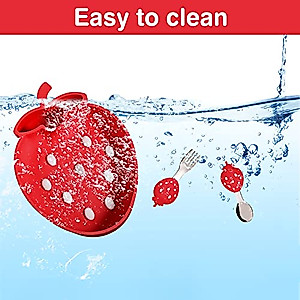 Pinko Coral Soft Silicone Baby Feeding Set, Baby Led Weaning Supplies, Baby Plates with Suction Divided, Baby Spoon Fork Set BPA Free, Microwave & Dishwasher Safe.