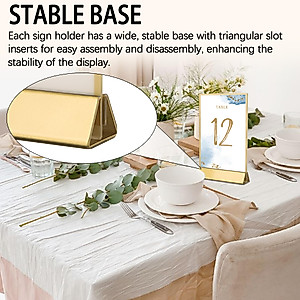 TonGass (12-Pack, Gold 5"x7" Standard Double-Sided Acrylic Wedding Table Numbers Picture Frames Clear Sign Holders with 3mm Gold Border & Vertical Stand Wedding Table Number Holder