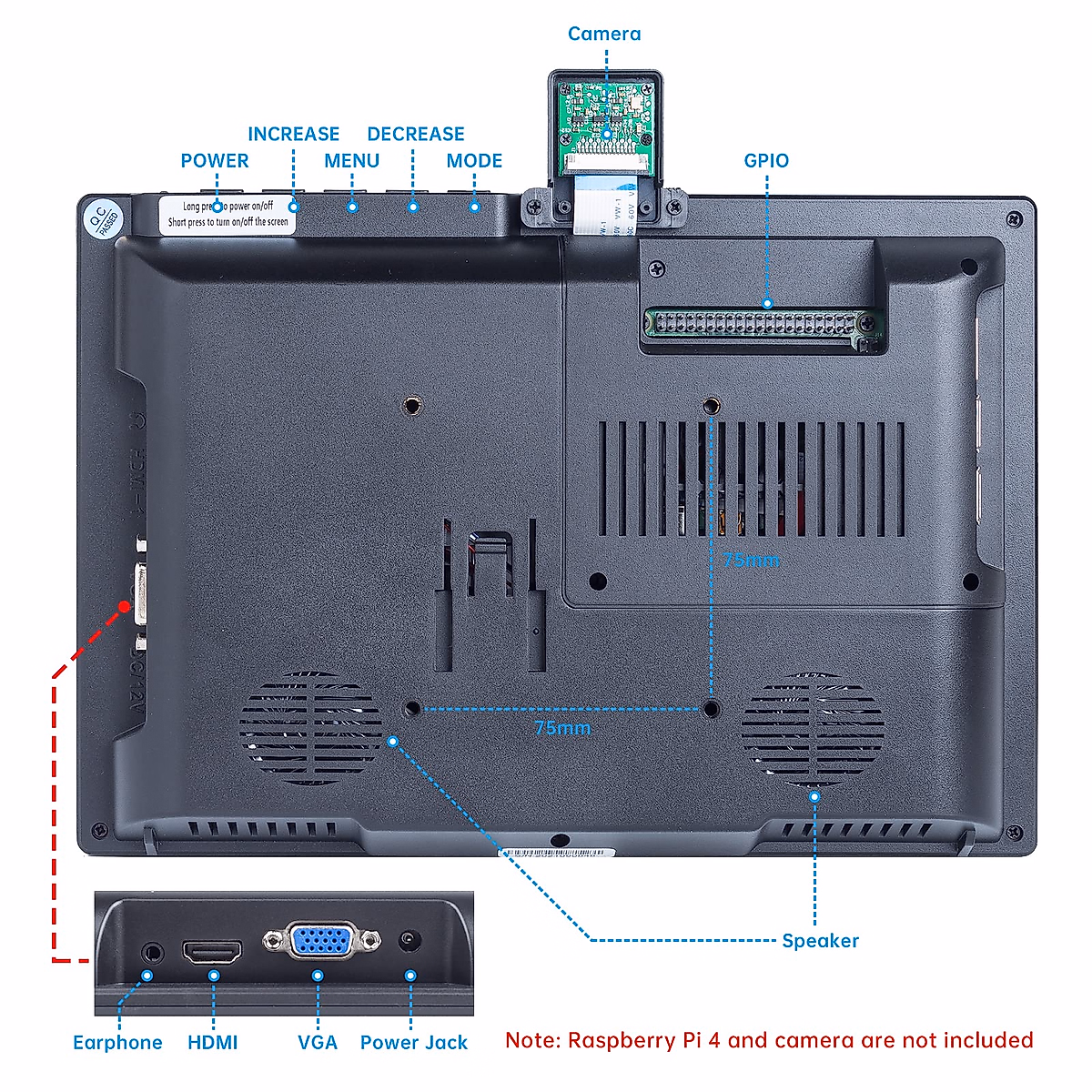 SunFounder 10.1'' Screen for Raspberry Pi Display IPS Monitor 10.1 inch Portable Laptop Monitor Resolution 1280×800 with Rear Housing Cooling Fan (This is not a Touch Screen Monitor)