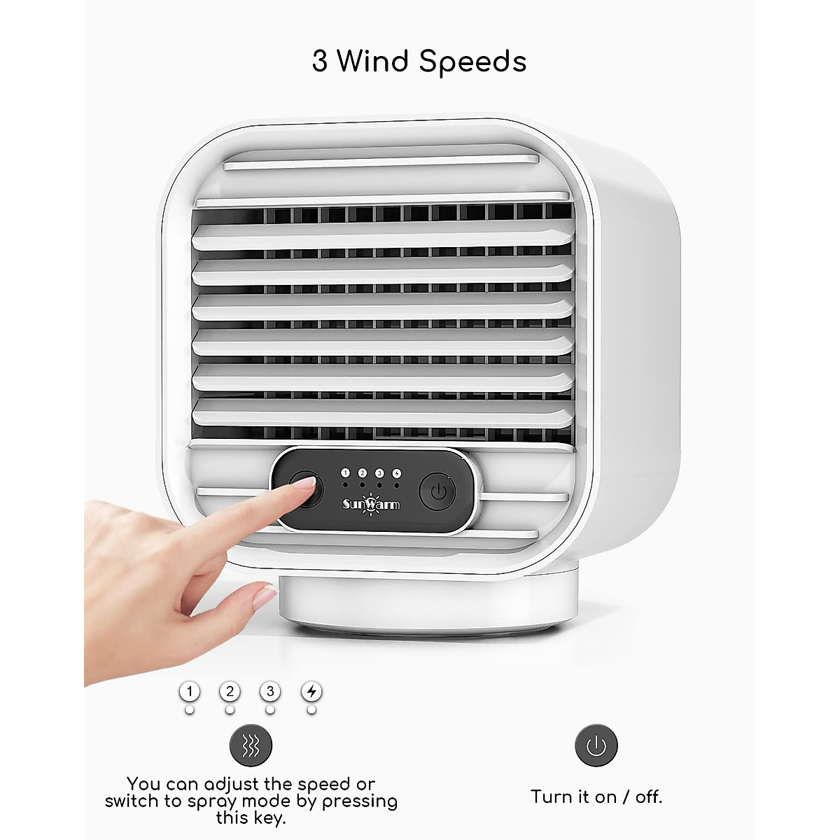 Portable Air Conditioner, 3-in-1 Mini Air Conditioner with 3 Speeds, Built-in 2000mAh Battery and Removable Water Tank, Quiet Personal Air Cooler Easy to Carry for Home Dorm Office Outdoors