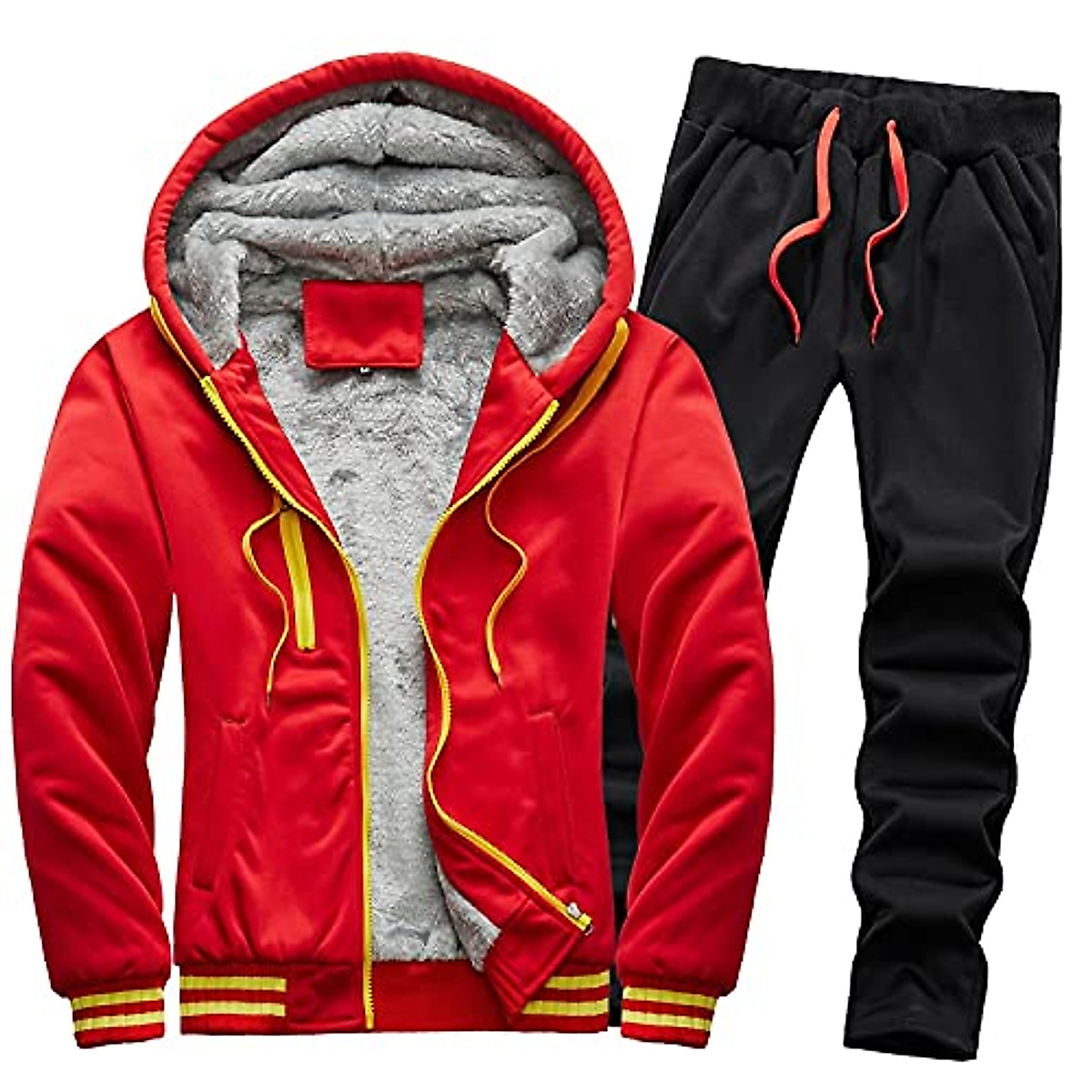 WOCACHI Mens Gradient Patchwork Tracksuit, Hooded Sweatshirt Drawstring Sweatpants Sets Zipper Sports Suit 2022 Fall Winter Warm Slim Fit Outdoor Under 20 Dollars Solid Color 2PCS Sets