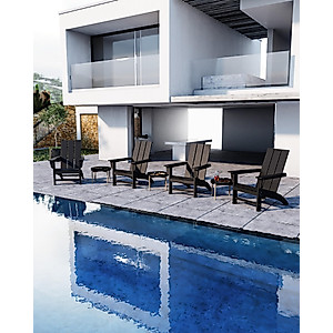 Poly Lumber Adirondack Chairs Set of 2, All-Weather Resistant Outdoor Patio Chairs, Look Like Wood, Pre-Assembled Outdoor Fire Pit Chair for Pool, Deck, Backyard, Garden, Black