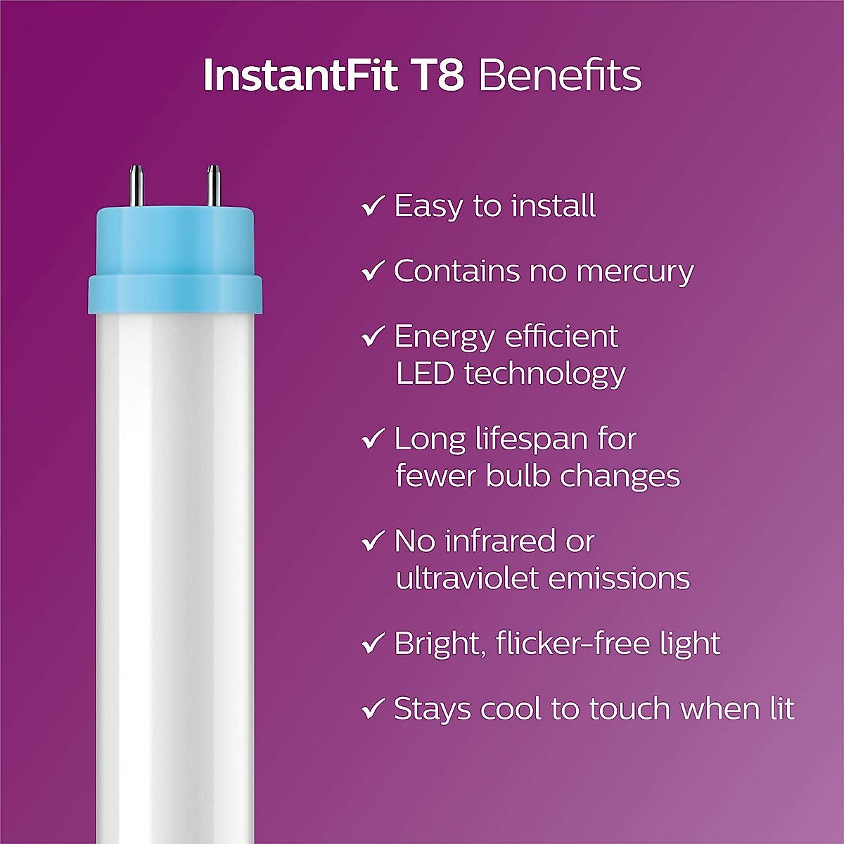 Philips LED InstantFit 4-Foot T8 Tube Light Bulb 1800-Lumen, Cool White (4000K), 16W=32W, Medium Bi-Pin G13 Base, 8-Pack