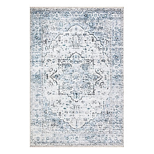 Bloom Rugs Caria Washable Non-Slip 6x9 Rug - Ivory/Blue/Gray Traditional Area Rug for Living Room, Bedroom, Dining Room, and Kitchen - Exact size: 6' x 9'