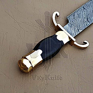 JNR Traders vkn2074 Handmade Damascus Steel Fixed Blade Hunting Knife Compatible for Bowie knife with Leather Sheath