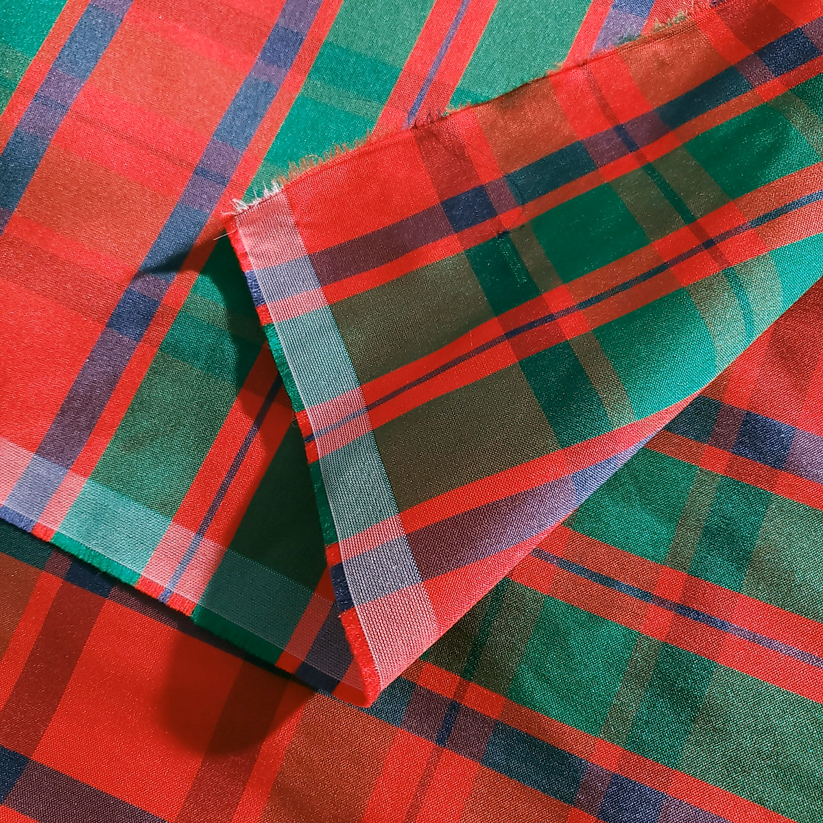 Generic Ribbon Taffeta Holiday Plaid - Hunter Green, Red, Blue - Christmas Tartan Fabric 58"" by The Yard, TAFFHGP01