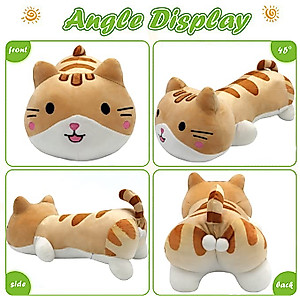 ELAINREN Soft Yellow Calico Cat Plush Hugging Pillow,Cute Orange Tabby Kitten Stuffed Cat Toy, Fluffy Cartoon Tiger Kitty Cat Plushie Doll Gifts/15.7''