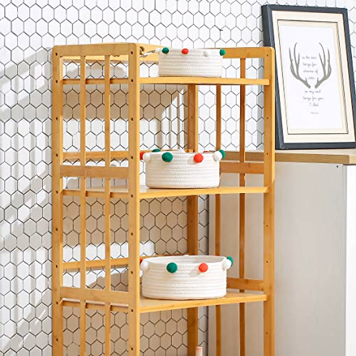 Enzk&Unity Woven Basket Set of 3 Cotton Rope Storage Decorative Coiled Baskets for Toys, Towels, Blankets, Nursery, Kids Room, Bedroom, White