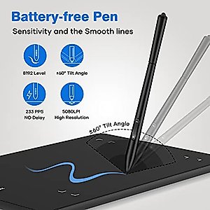 Graphics Drawing Tablet with 8 x 6 Inch Active Area Drawing Tablet, Battery-Free Pen and Express Keys Compatible for Mac/Windows/Android OS