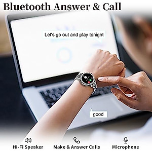 Smart Watch(Answer/Make Call) for Women with Diamonds, 1.3”Smartwatch for iPhone Android Compatible, IP68 Waterproof 100+Sports Modes Fitness Watches with Heart Rate/SpO2/Sleep Monitor/Blood(Sliver)