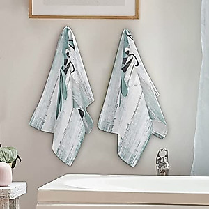 AIYOOLER Hand Towels for Bathroom Set of 2 Farm Teal White Daisy Floral Flowers Butterfly on Country Wooden Soft Absorbent Small Bath Towels Decorative Kitchen Guest Dish Towel for Spa,Hotel 28x14in
