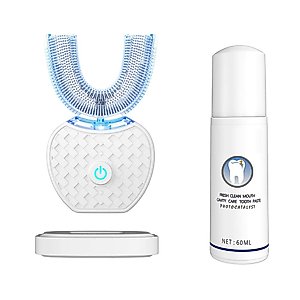 Ultrasonic Toothbrush, Automatic Toothbrush 360° Electric Sonic Toothbrush Teeth Whitening Kit with LED Light, Lebond Manual Toothbrush Teeth Whitening,White