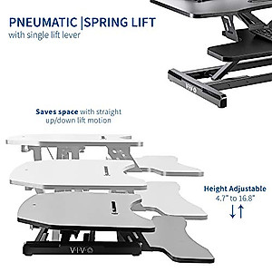 VIVO Corner Height Adjustable 37 inch Standing Desk Converter, Quick Sit to Stand Tabletop Dual Monitor Riser Workstation, DESK-V037MC