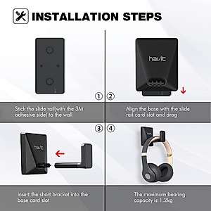 Havit PC Gaming Headphone Hanger Wall, Headset Holder Hook for Table, Earphone Mount Under Desk, Universal Adhesive Stand Compatible for Beats, Sony,Beoplay,Jabra, Bose, AKG