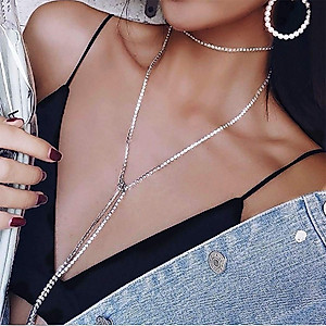 Jovono Rhinestone Choker Necklaces Silver Sparkly Necklace Long Crystal Necklace Jewelry for Women(Set A)