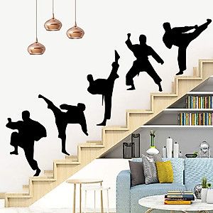 Amaonm Creative Vinyl Sport Taekwondo Wall Decor Taekwondo Player Silhouette Wall Decals Removable DIY Baby Nursery Bedroom Living Room Home Wall Stickers Murals Wall Art 17"x51"