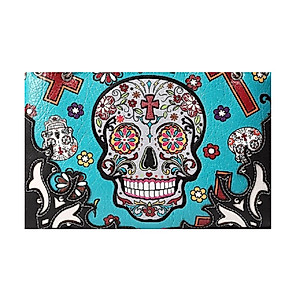 Sugar Skull Purse with Concealed Carry Pocket Day of The Dead Handbag, Teal
