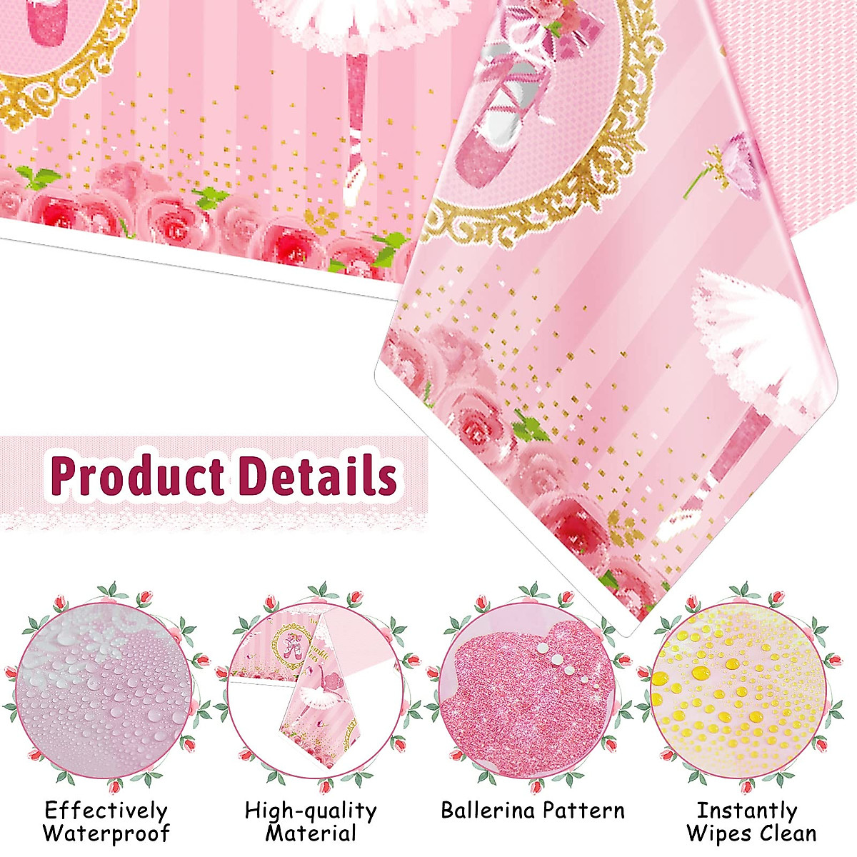 50 Pcs Ballerina Birthday Party Supplies Ballerina Tablecloths Ballet Balloon Ballerina Backdrop Tutu Girl Birthday Party Decorations Pink Ballerina Balloon Arch Kit for Baby Shower Wedding Supplies