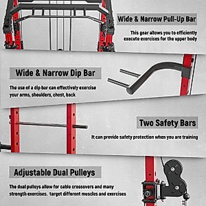 MAJOR LUTIE Power Cage, PLM03 1400 lbs Multi-Function Power Rack with Adjustable Cable Crossover System and More Training Attachment