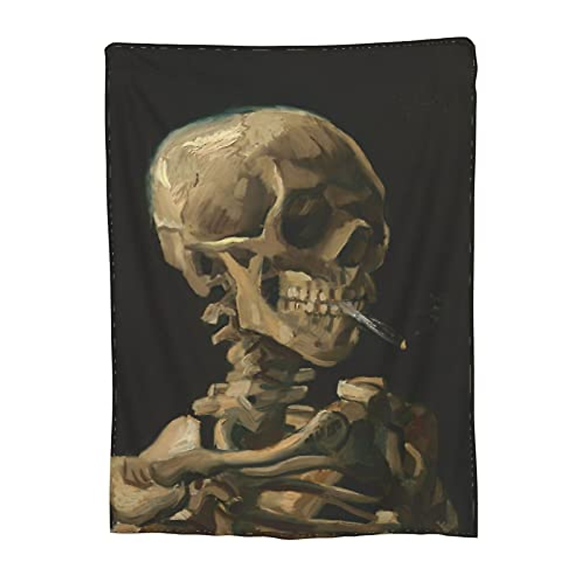 Vincent Van Gogh Painting Throw Blanket Skull of a Skeleton with Burning Cigarette Plush Fleece Flannel Blanket Soft for Sofa Couch Bed Living Room Suitable for All Seasons 60"x50"