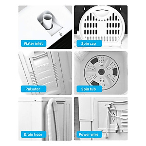 Bonnlo 26lbs Portable Washing Machine, Compact Mini Washer, Twin Tub Washer and Dryer Combo; 18LBS Washer & 8LBS Spin Dryer for Apartment, Dorms, RVs, Camping and More (Black)