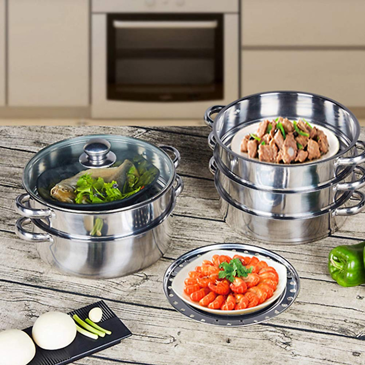 Luxshiny Steamer Pot Stainless Steel Steamer Pot, 5 Tier Stockpot Steaming Cookware Vegetable Dumpling Steaming Pot for Home Kitchen (28CM) Cooking Pot