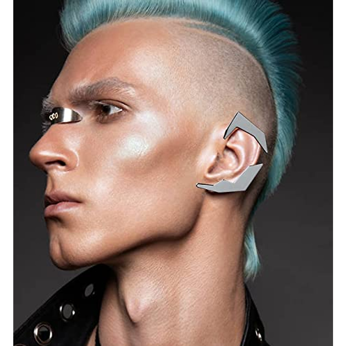 L'VOW Cyber Punk Non-Piercing Cuff Earrings Wrap Unisex Around Earring On Cartilage Clip Jewelry Accessories Cyborg(Style2-Silver)